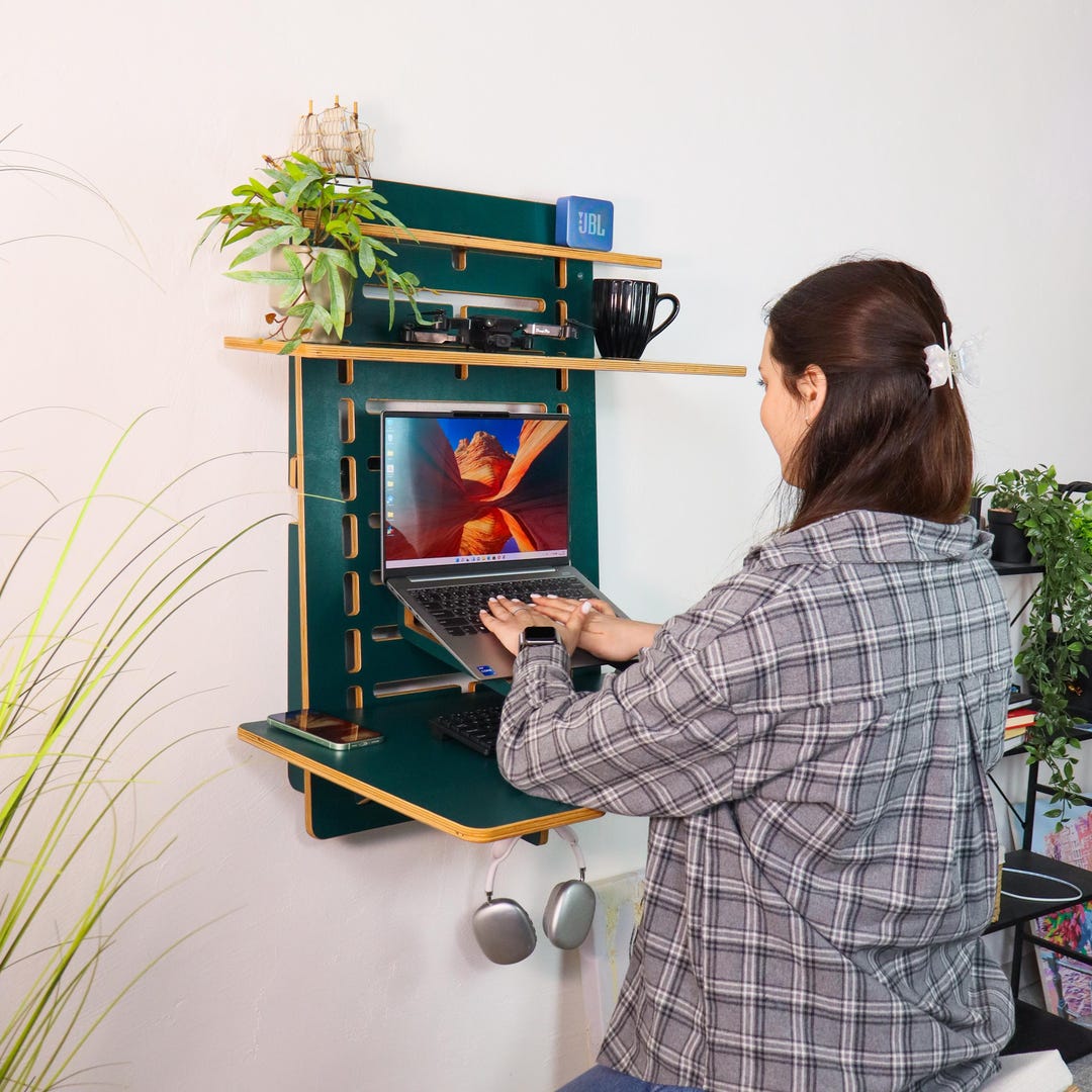 Wall Desk Standing Table Mounted Shelf Folding Monitor Murphy Plywood ...