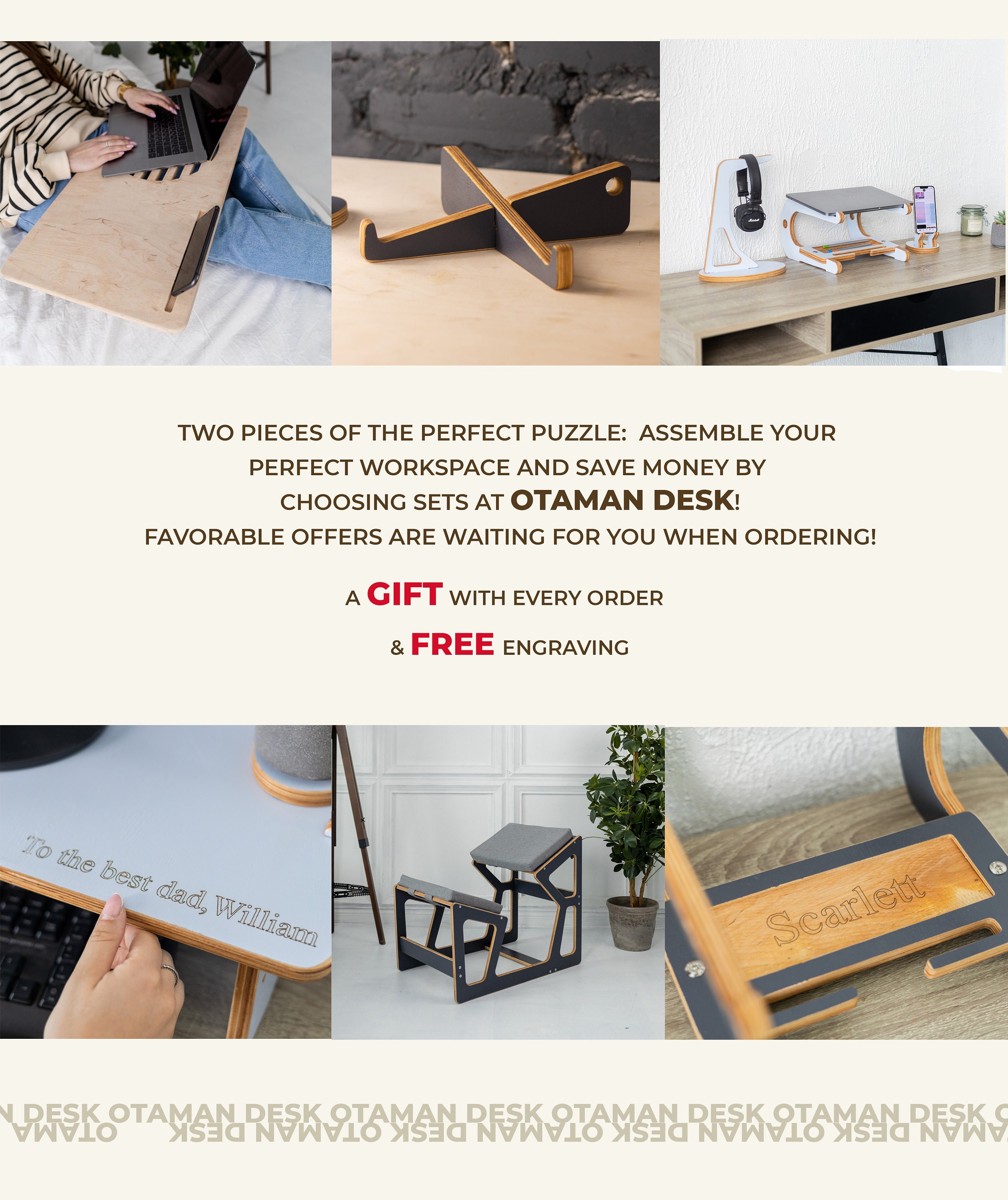 Wall Desk Mounted Wooden Laptop Stand Engraving Minimalist Modern ...