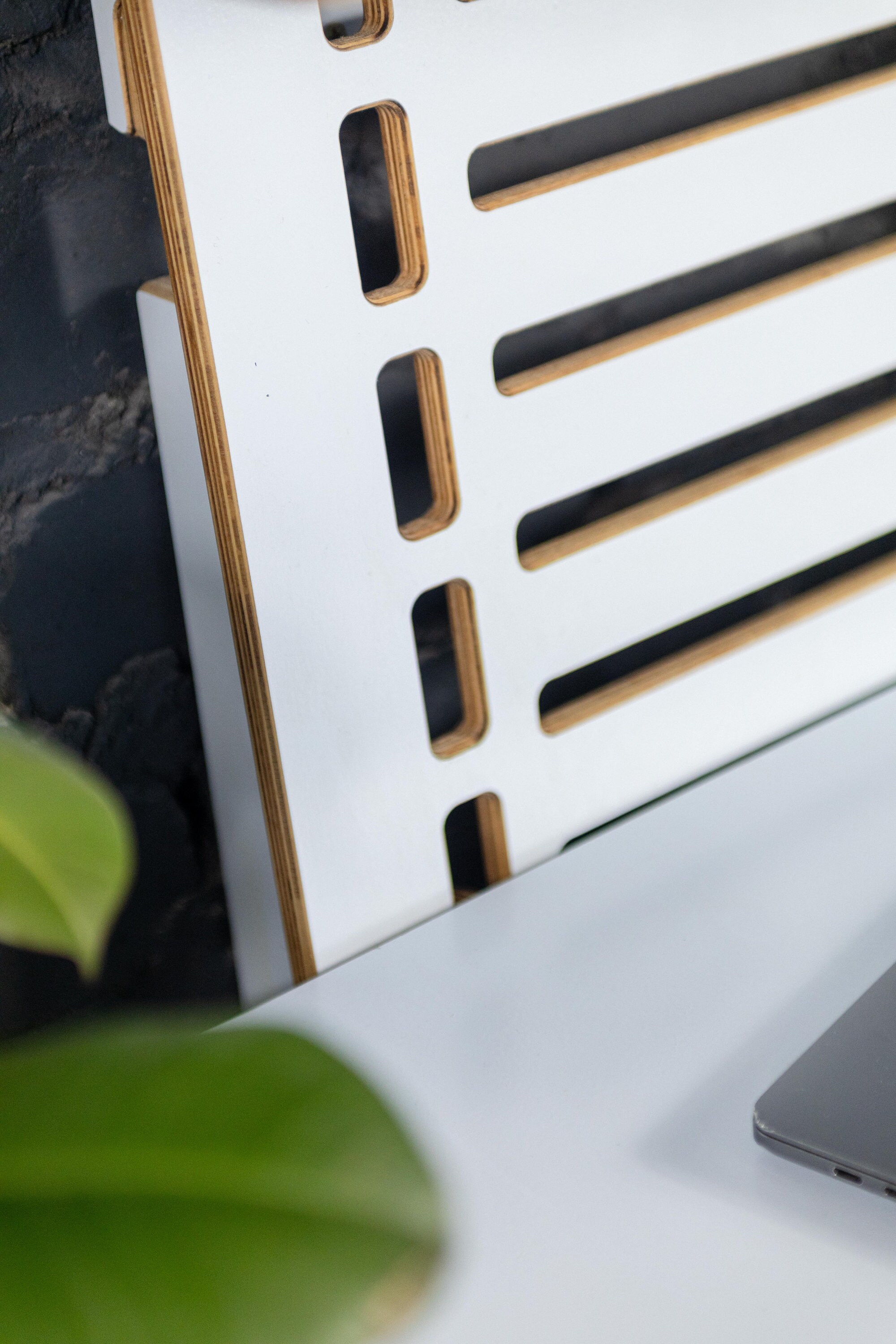 Wall Desk Mounted Wooden Laptop Stand Engraving Minimalist Modern ...