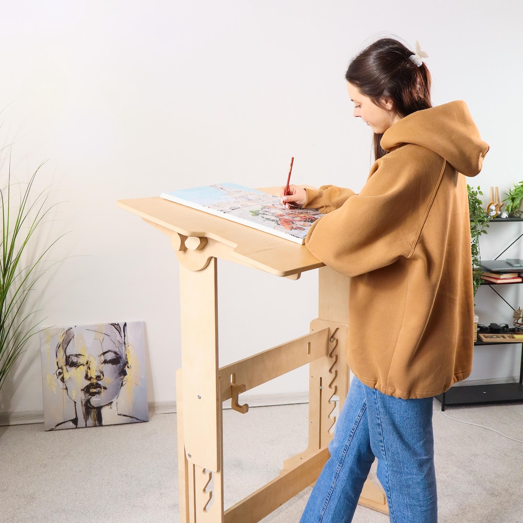 Computer Desk Adjustable Wooden Table Standing Plywood Office Furniture ...