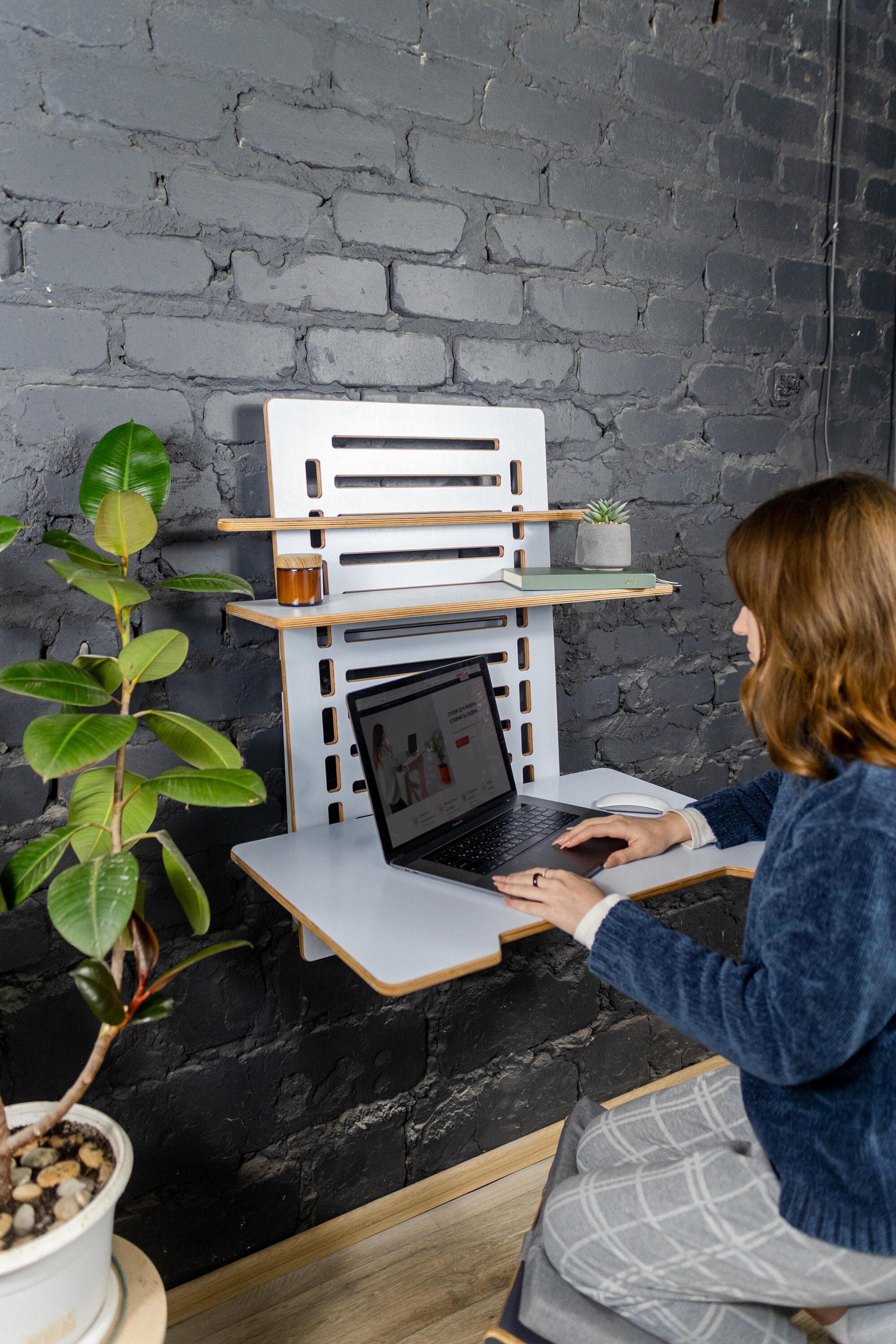 Wall Desk Mounted Wooden Laptop Stand Engraving Minimalist Modern ...