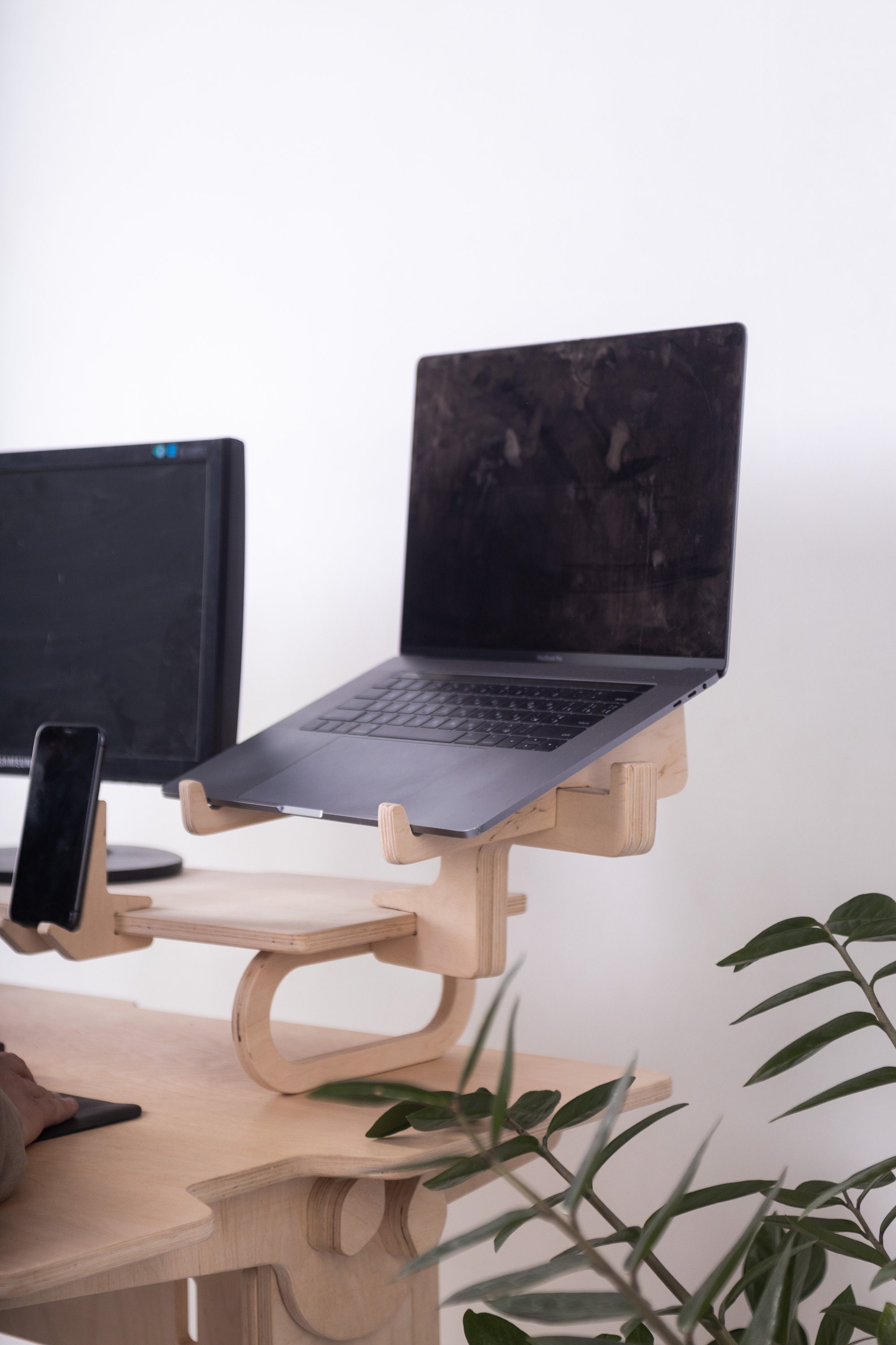 Desk Organizer Wood Monitor Stand Desktop Setup Computer Desk ...