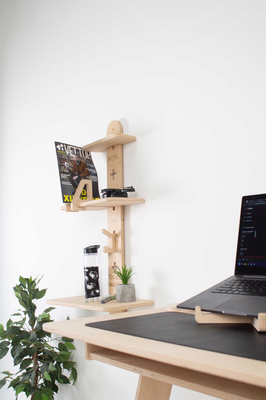 Plywood Furniture Wall Office Shelf With Hook Shelving Floating Book ...