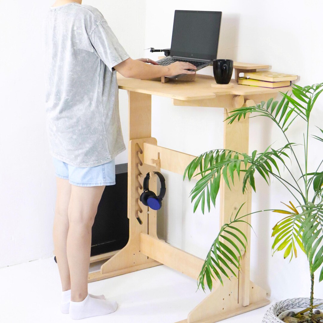 Computer Desk Adjustable Wooden Table Standing Plywood Office Furniture ...