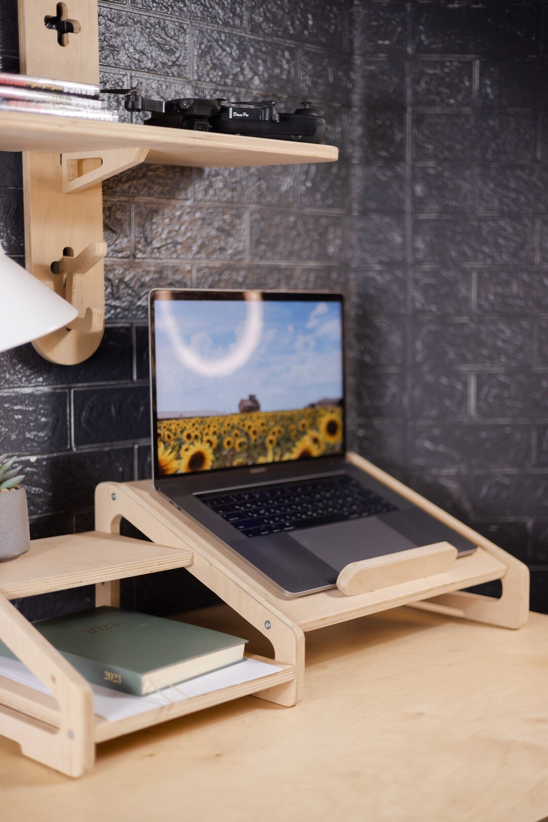 Desk Accessories Wood Laptop Stand Desk Organizer Stand With Shelf ...