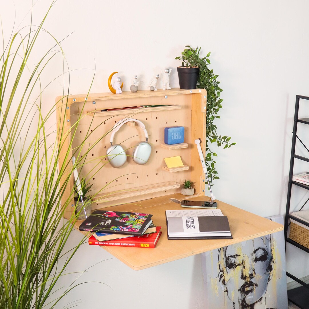 Murphy Desk Plywood Laptop Wall Desk Monitor Holder Custom Wall Mounted ...