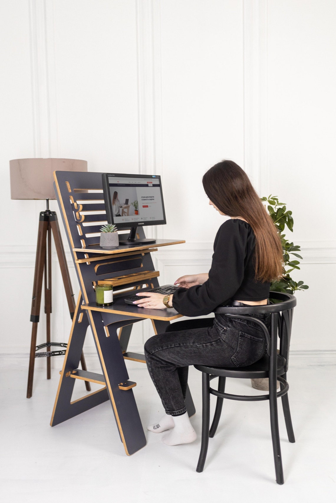 Computer Desk Adjustable Wooden Standing Laptop Desk Office Workstation ...