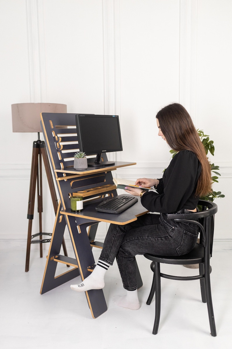 Computer Desk Black Wooden Standing Desk Artist Drawing Desk With Shelf ...