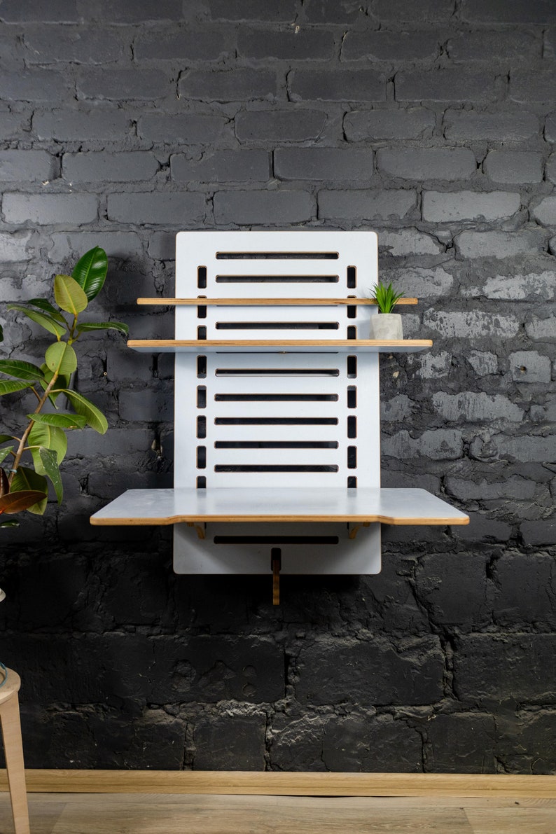 Wall Desk Mounted Wooden Laptop Stand Engraving Minimalist - Etsy