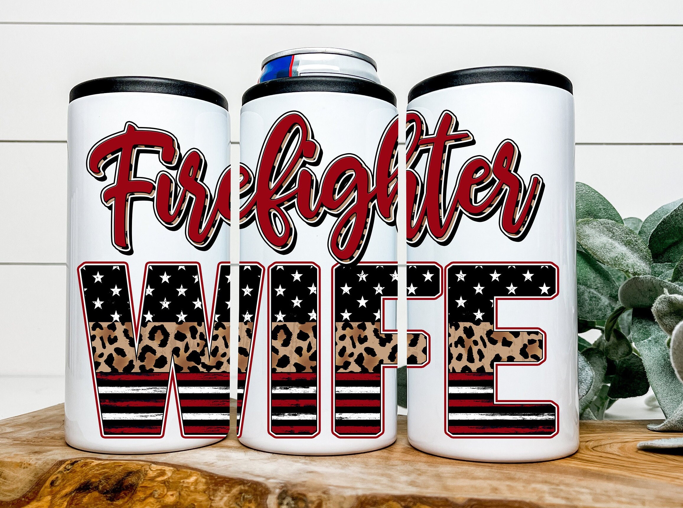 Firefighter Wife 4 in 1 Can Cooler, Fits All - Stainless Steel Can ...