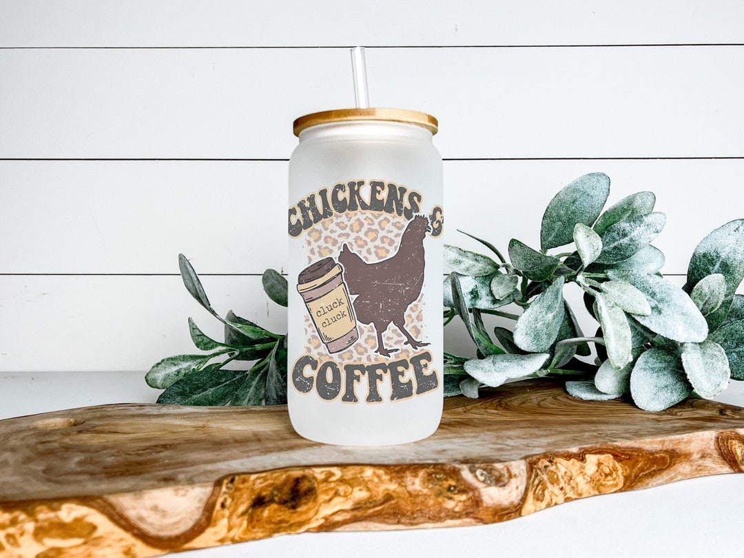 Chickens & Coffee Iced Coffee Cup Glass, Chickens Coffee Coffee Cup ...