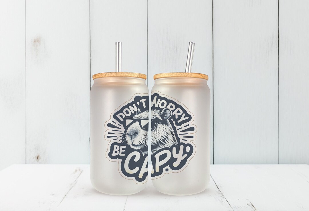 Be Capy Capybara Iced Coffee Cup Glass Can, Capybara Glass Can, Cute ...