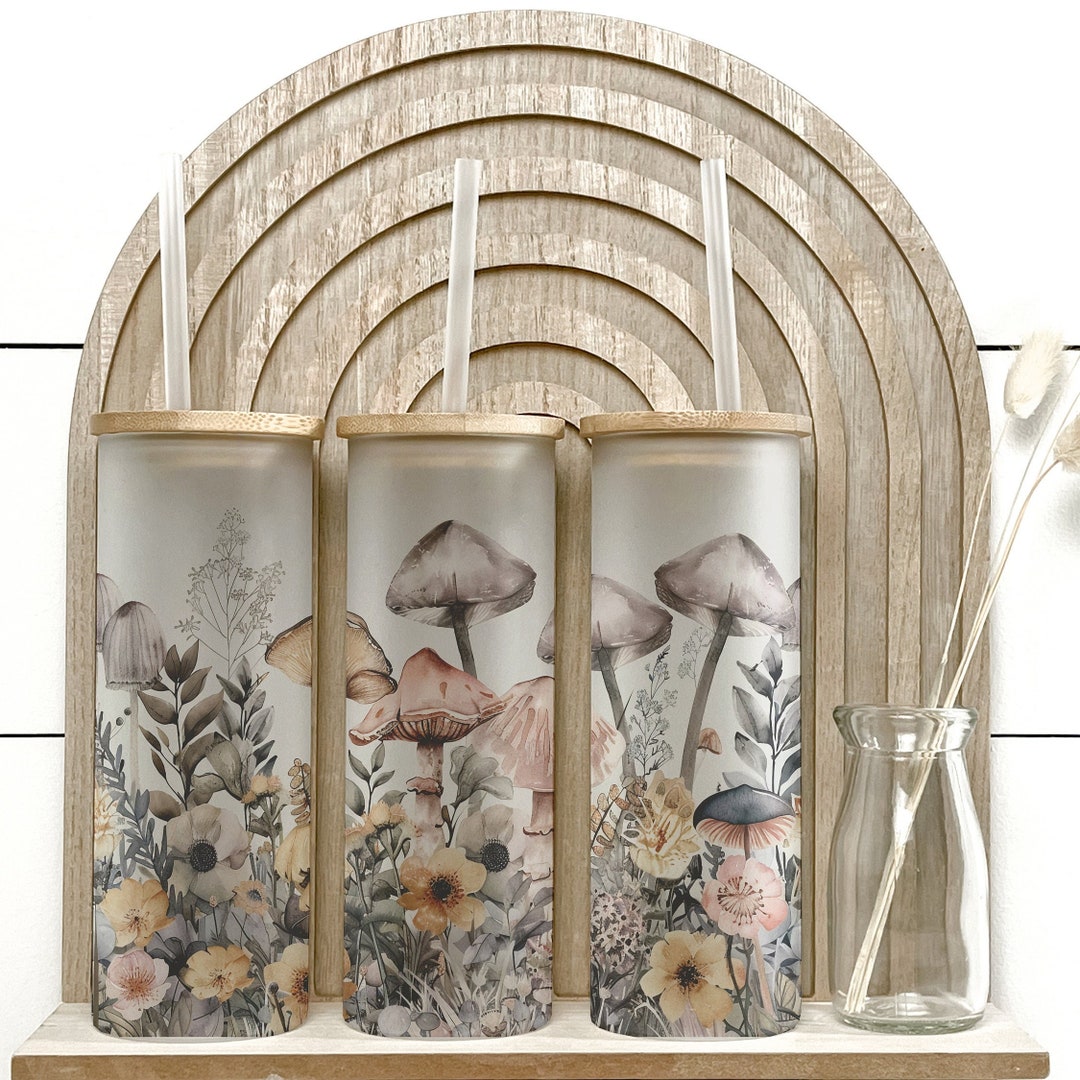 Cottagecore 25oz Frosted Glass Tumbler, Cottagecore Tumbler, Mushroom ...