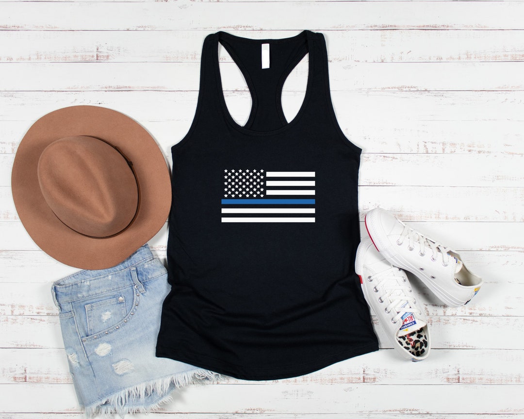 Police Officer American Flag Blue Line USA Women's Racerback Tank Top ...