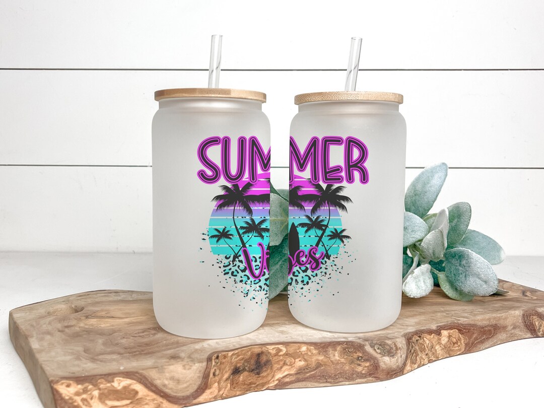 Summer Vibes Cup Iced Coffee Cup Glass, Beer Can Glass, Summer Coffee ...