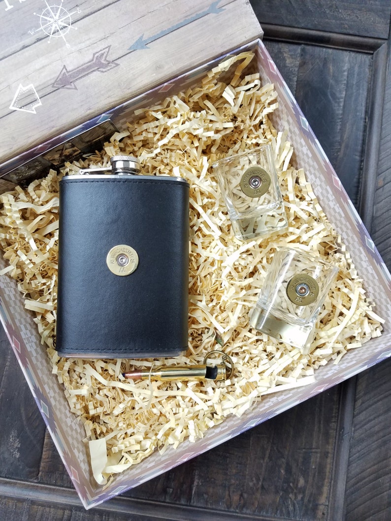 Bullet Flask T Set 12ga Winchester Bullet Shot Glasses Etsy