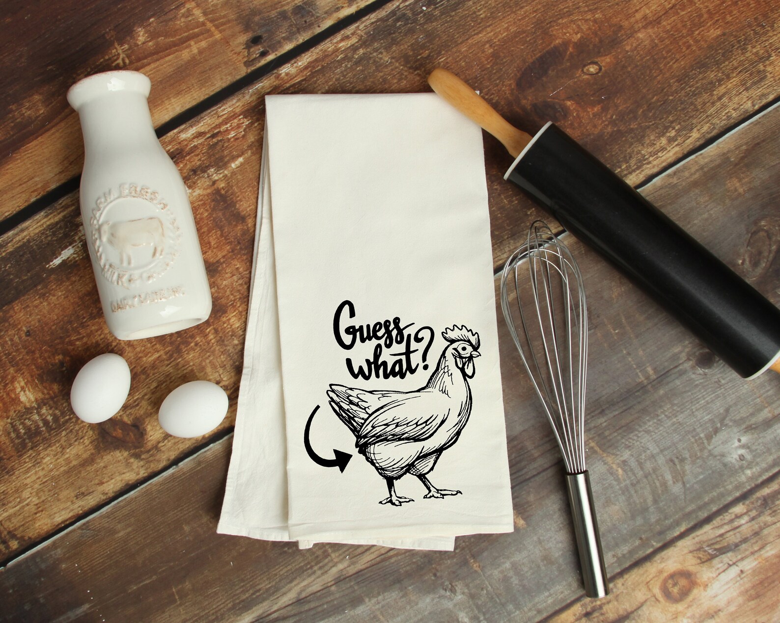 Guess What - Funny Chicken Kitchen Tea Towels - Humorous Flour Sack ...