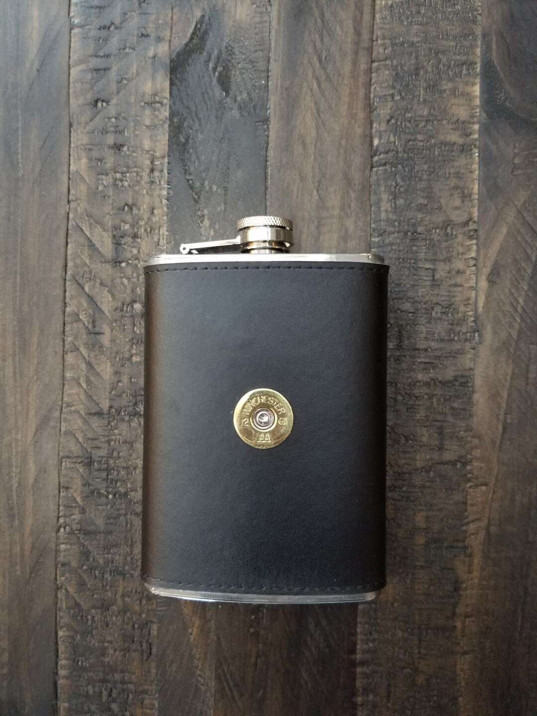 Black Leather Bullet Flask 12GA Wedding Party Gift Groomsman Gift Set ...