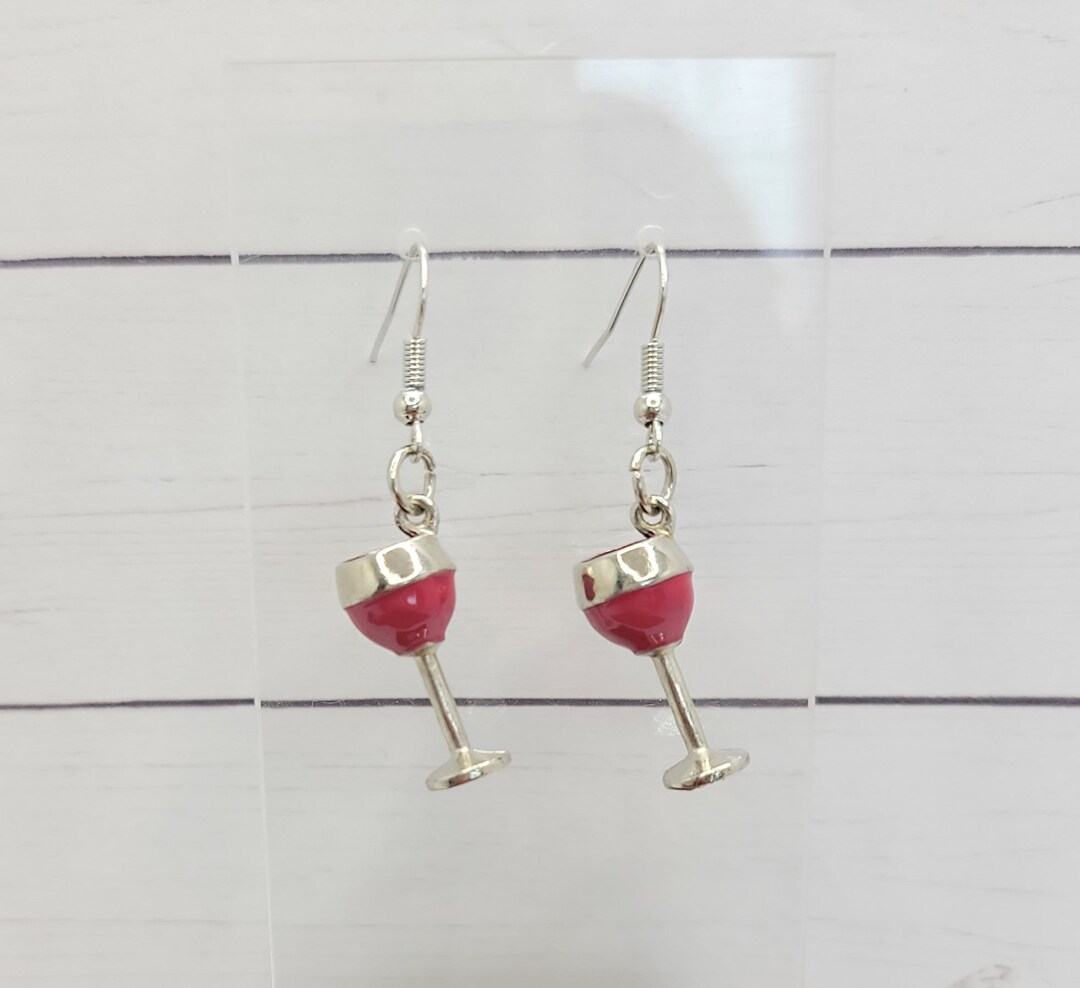 CLOSEOUT Red Wine Earrings, Novelty Food Earrings, Summer Earrings, Red ...