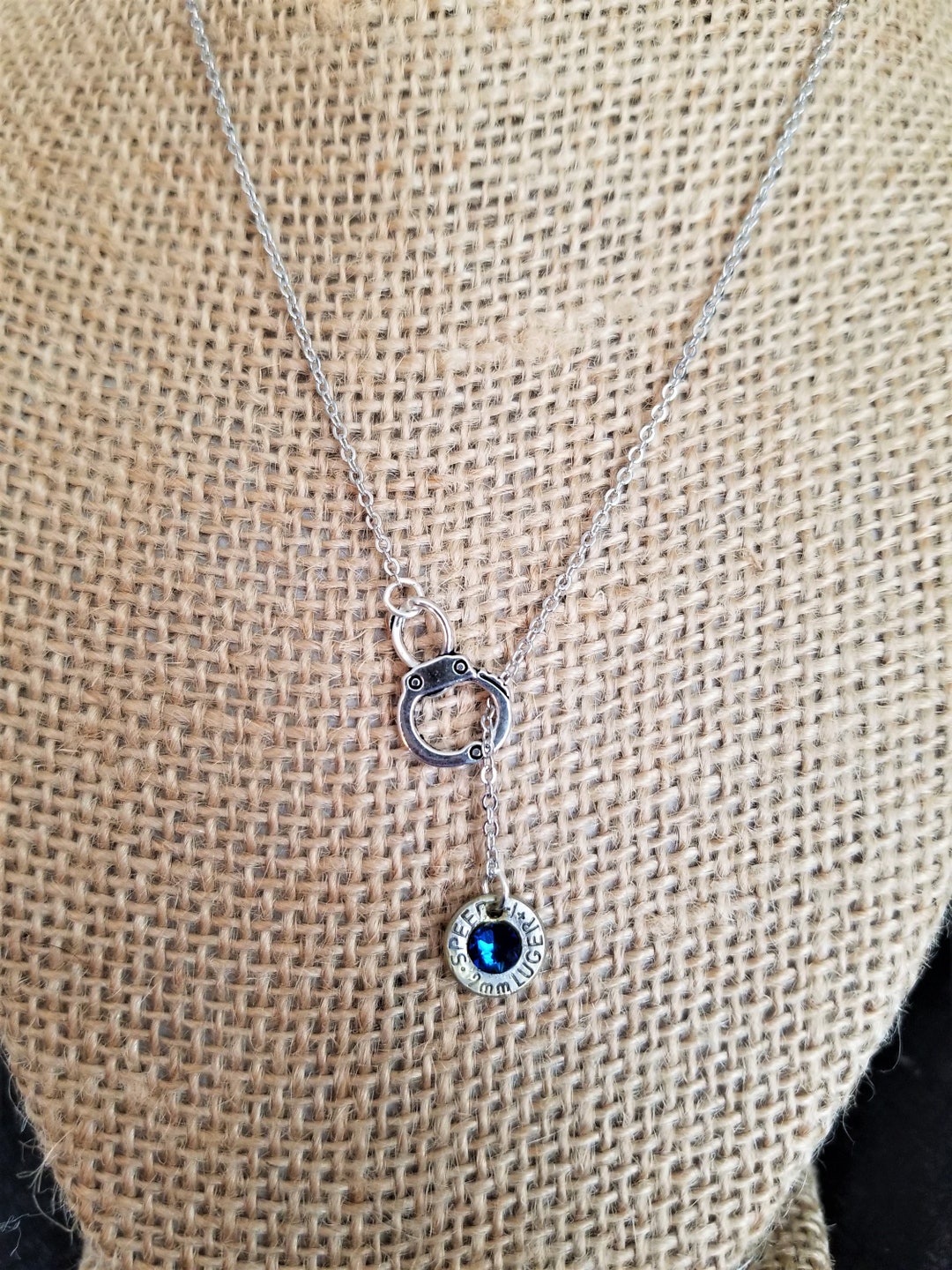 Handmade Police Officer Bullet Necklace Handcuffs Necklace Silver ...