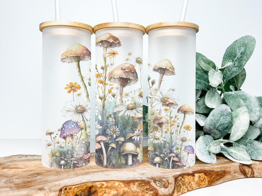 Cottagecore 25oz Frosted Glass Tumbler, Cottagecore Tumbler, Mushroom ...