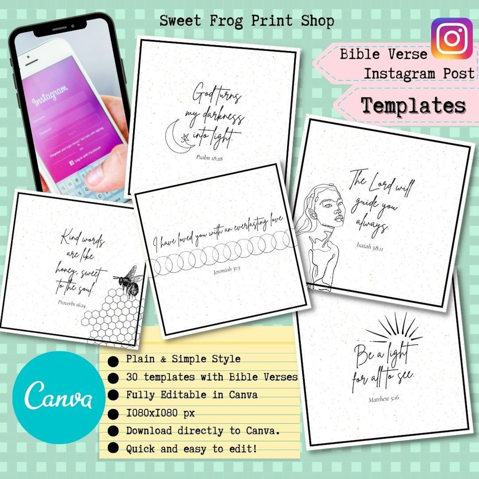 Editable Bible Verse Instagram Post Templates for Canva 30 | Etsy Hong Kong