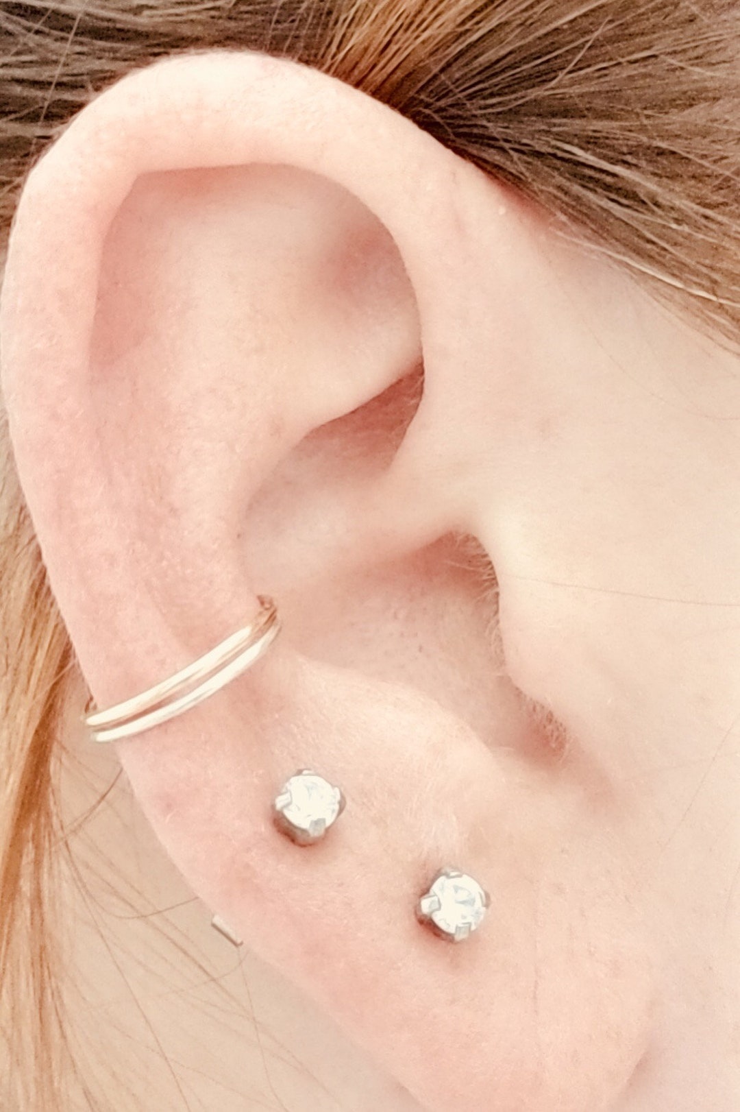 Set of Two Thin Conch Hoops - Conch Ear Cuff Set - Fake Piercing Set ...