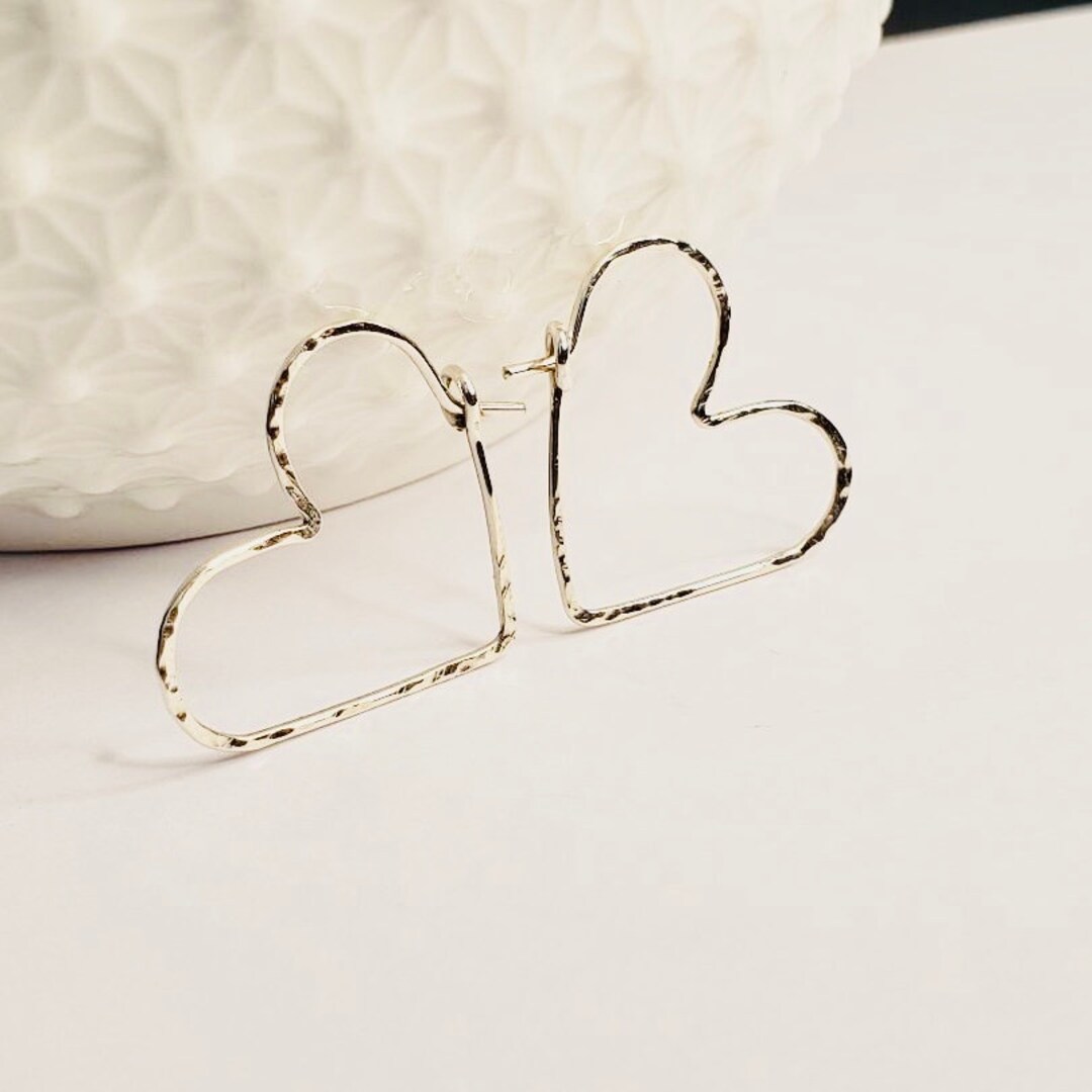 Heart Hoops - Hammered Heart Hoop Earrings - Gift - Gold Heart Hoop ...