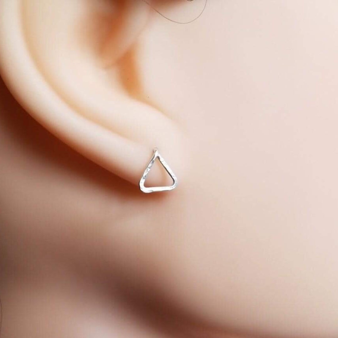 Hammered Triangle Stud Earrings, Triangle Stud Earrings, 14k Tiny ...