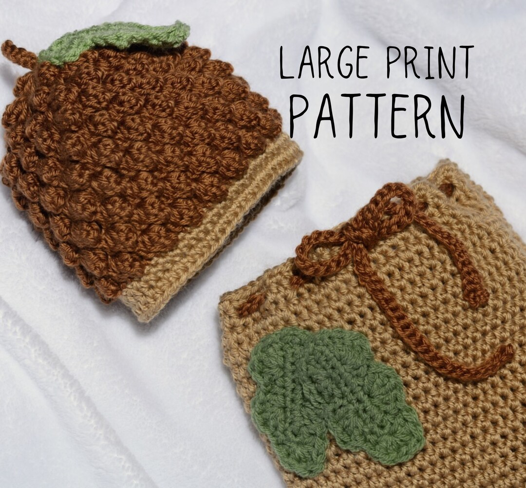 Large Print Crochet PDF Pattern - Acorn Hat and Snuggle Sack - Etsy
