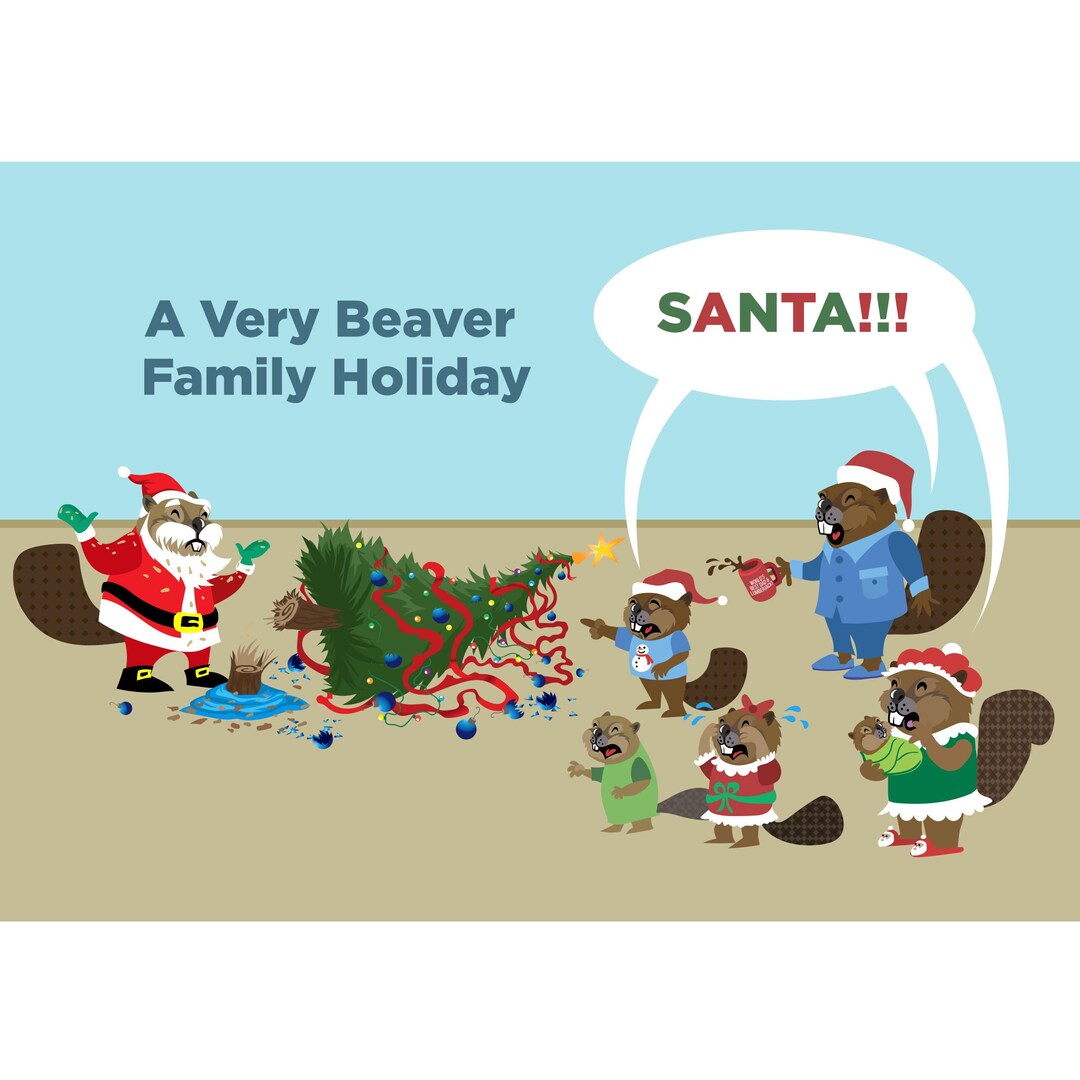 Beaver Family 12-pack Holiday Cards - Etsy