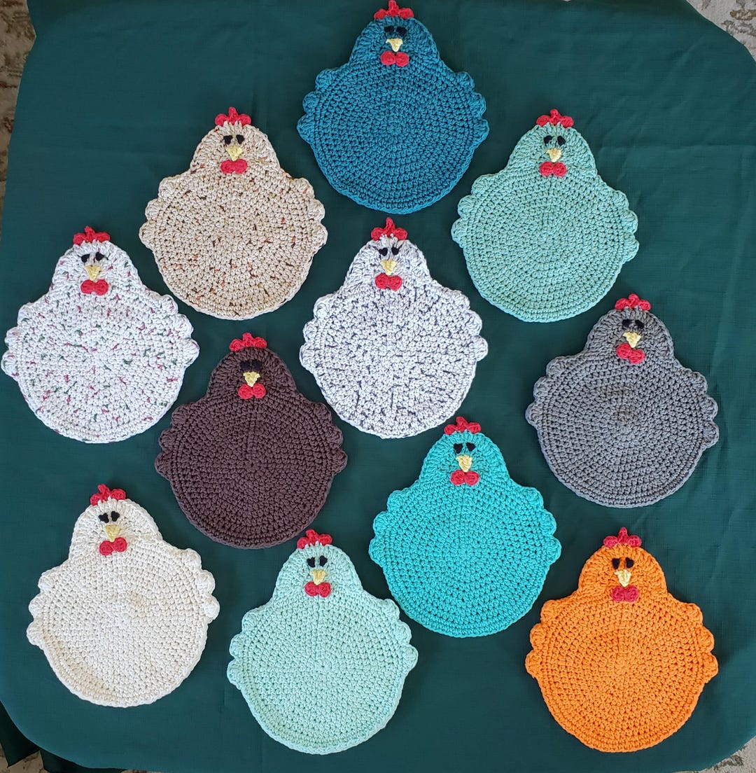 Chicken Potholer | Crochet Double Thick Hot Pad | Chicken Trivet ...