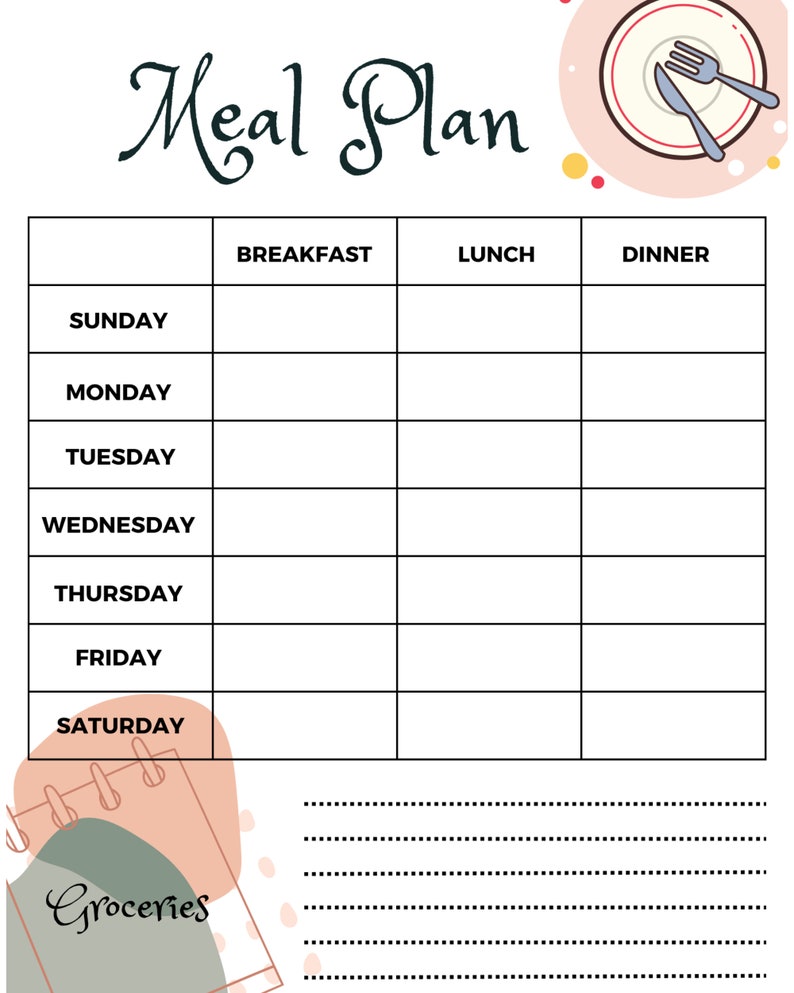 Planificador de comidas imprimible / Lista de compras / PDF - Etsy México