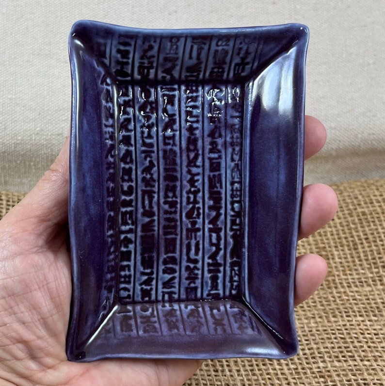 Dark Purple Egyptian Hieroglyph Offering Plate, Egypt Candle Plate ...