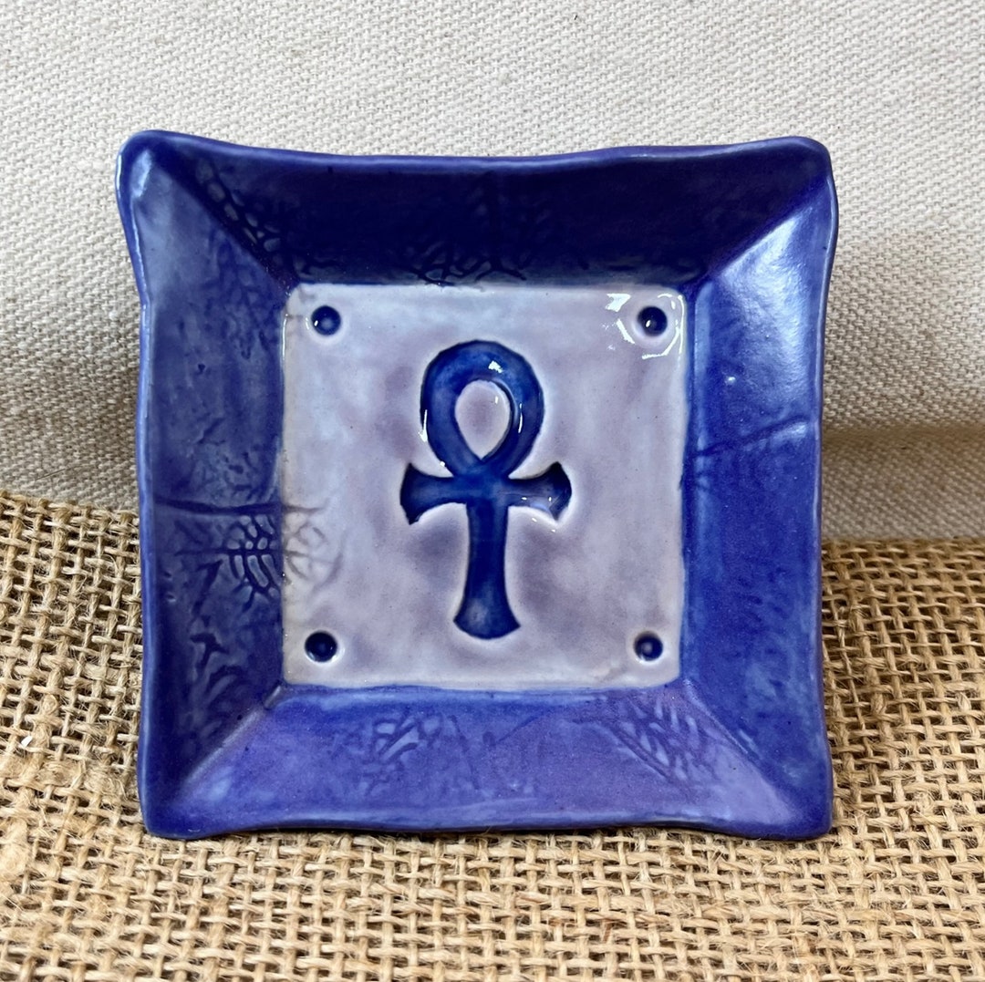 Lapis Matte Egyptian Ankh Offering Tray, Hieroglyph Ankh Ritual Plate ...