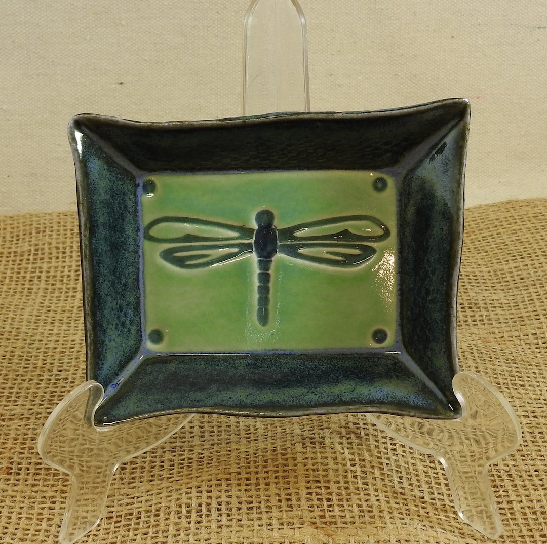 Mottled Blue Small Dragonfly Square Plate, Dragonfly Offering Plate ...