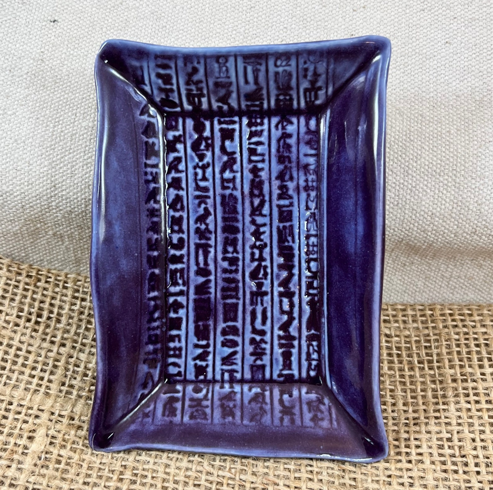 Dark Purple Egyptian Hieroglyph Offering Plate, Egypt Candle Plate ...