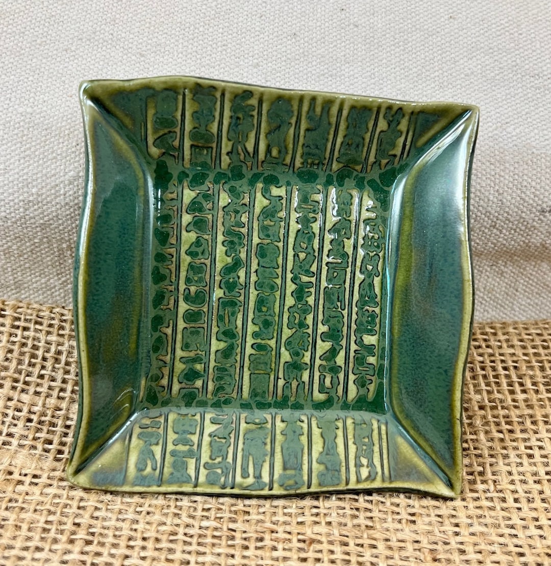 Emerald Green Egyptian Hieroglyph Square Plate, Egypt Candle Plate ...