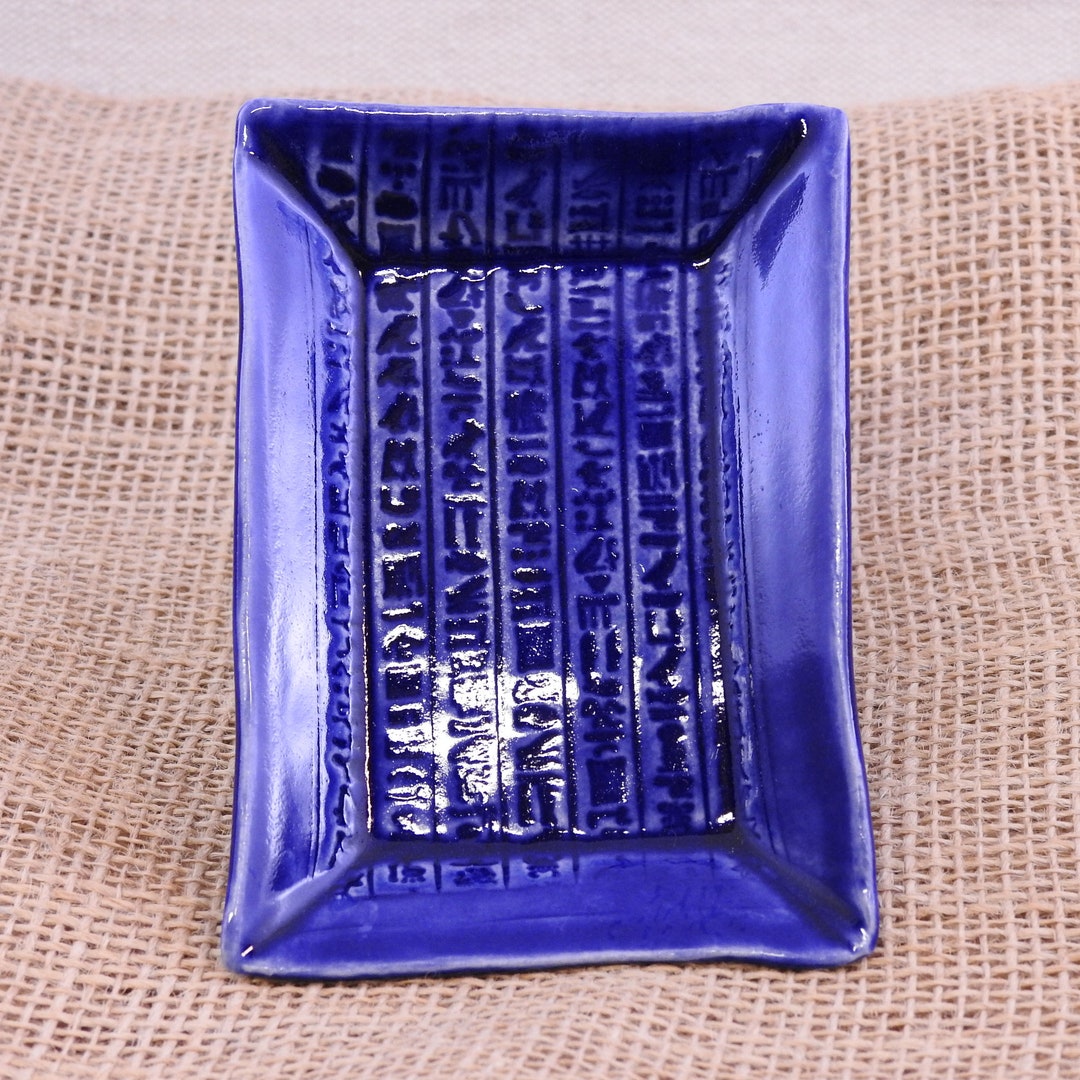 Cobalt Blue Egyptian Hieroglyph Offering Plate, Egypt Candle Plate ...