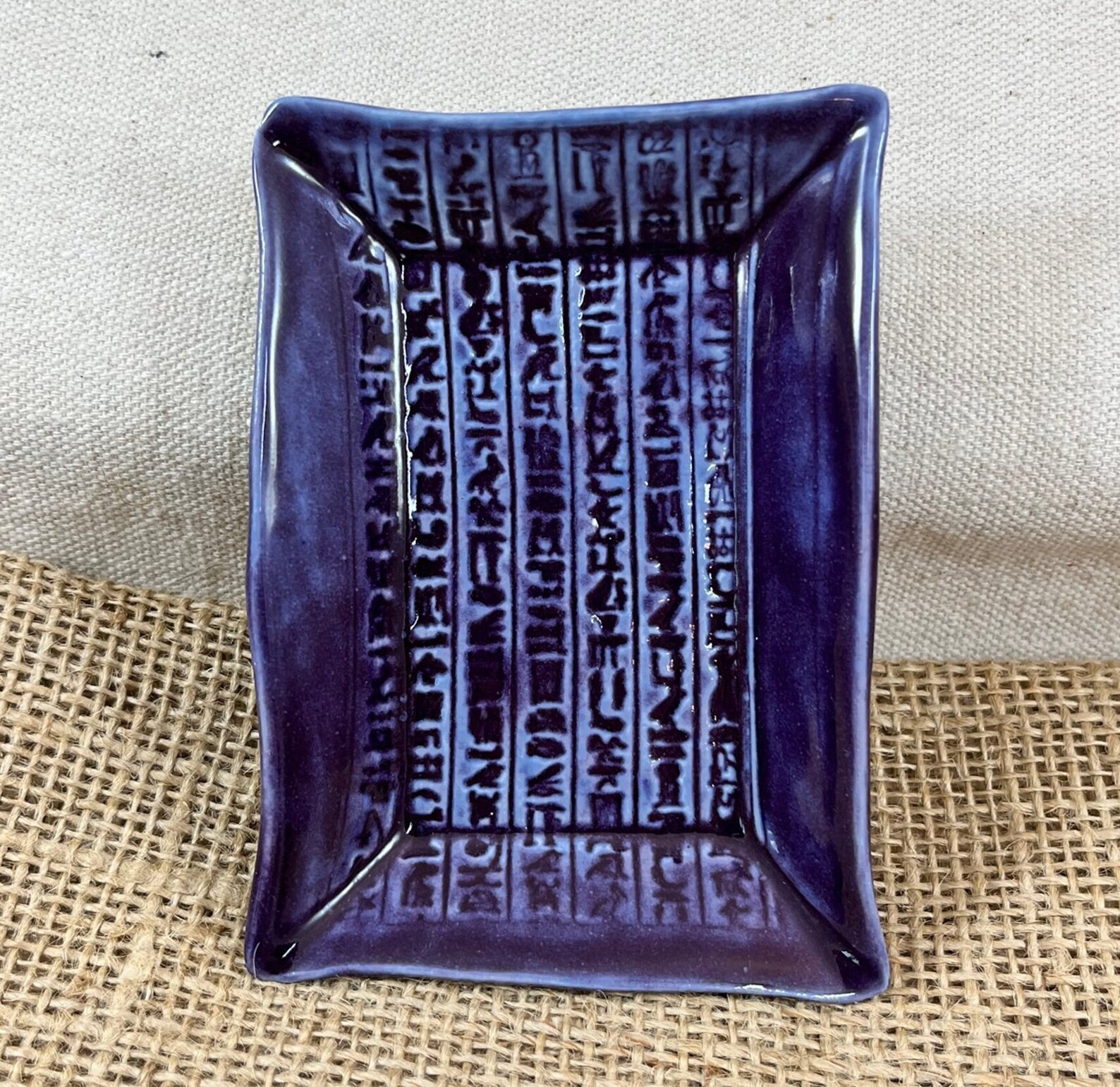 Dark Purple Egyptian Hieroglyph Offering Plate, Egypt Candle Plate ...