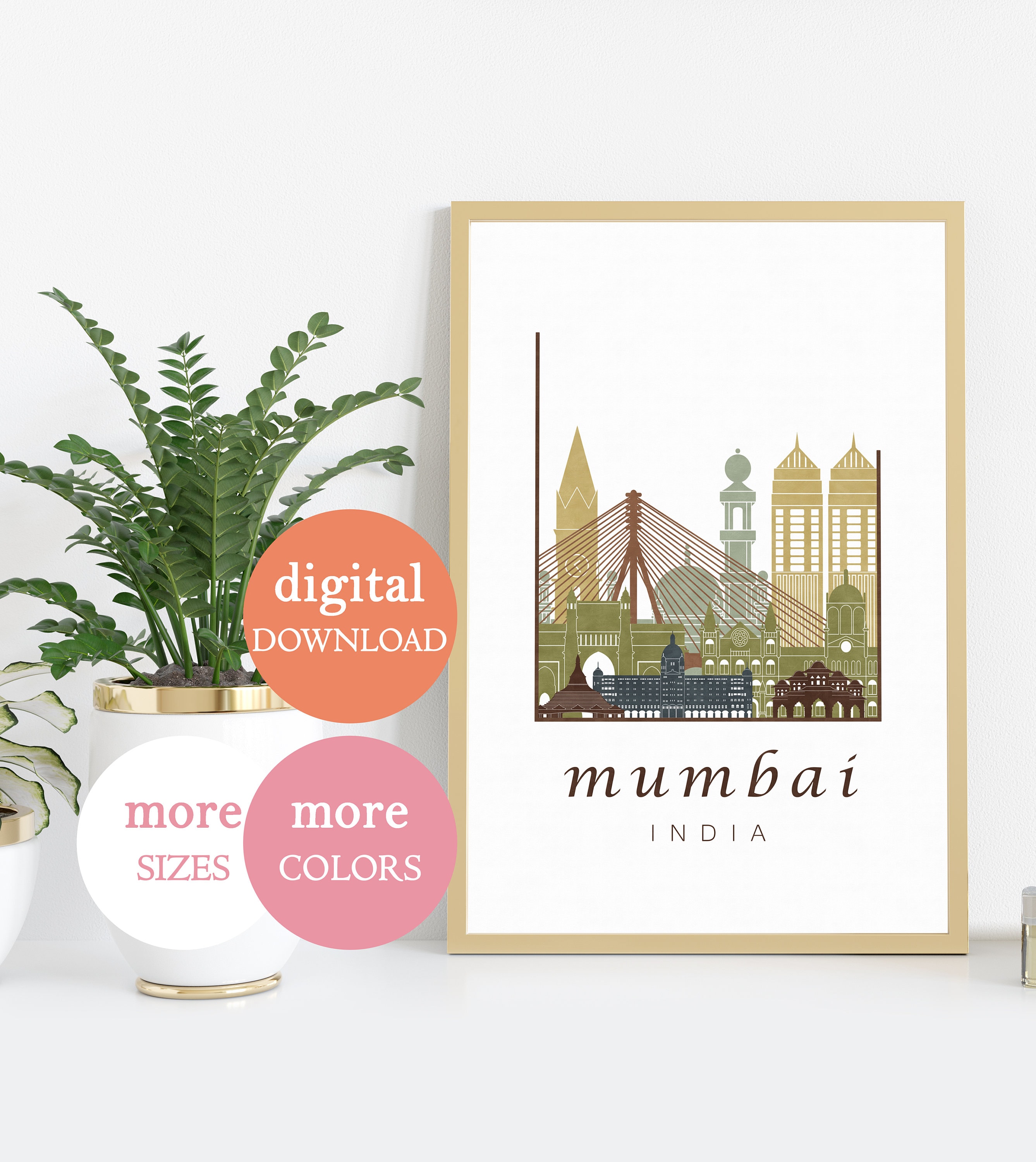 Mumbai travel poster India poster print download modern art | Etsy