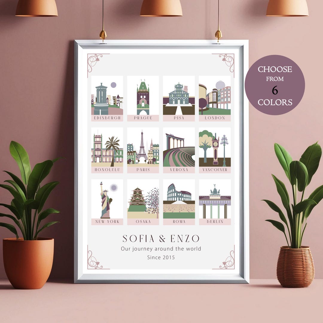 Adventure Together Map, 12 Places Lived Map, Personalized Couple's ...