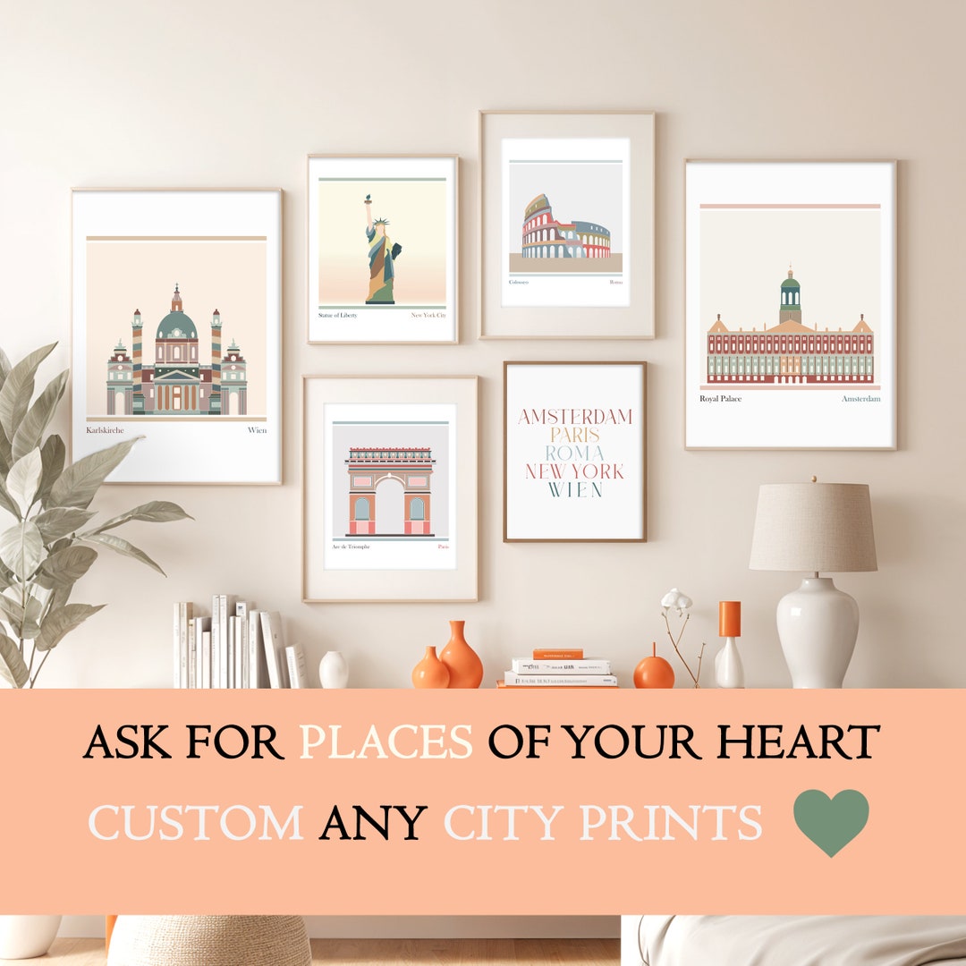 Set of 6 Custom City Prints, Custom Any Location, City Poster Wall Art ...