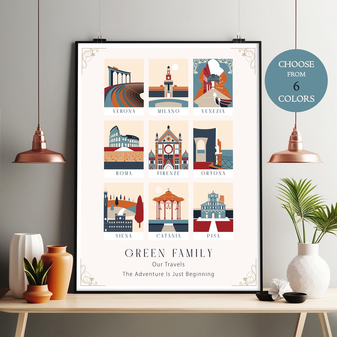 Customized Family Travel Map, 9 Places, Personalized Journey Art ...
