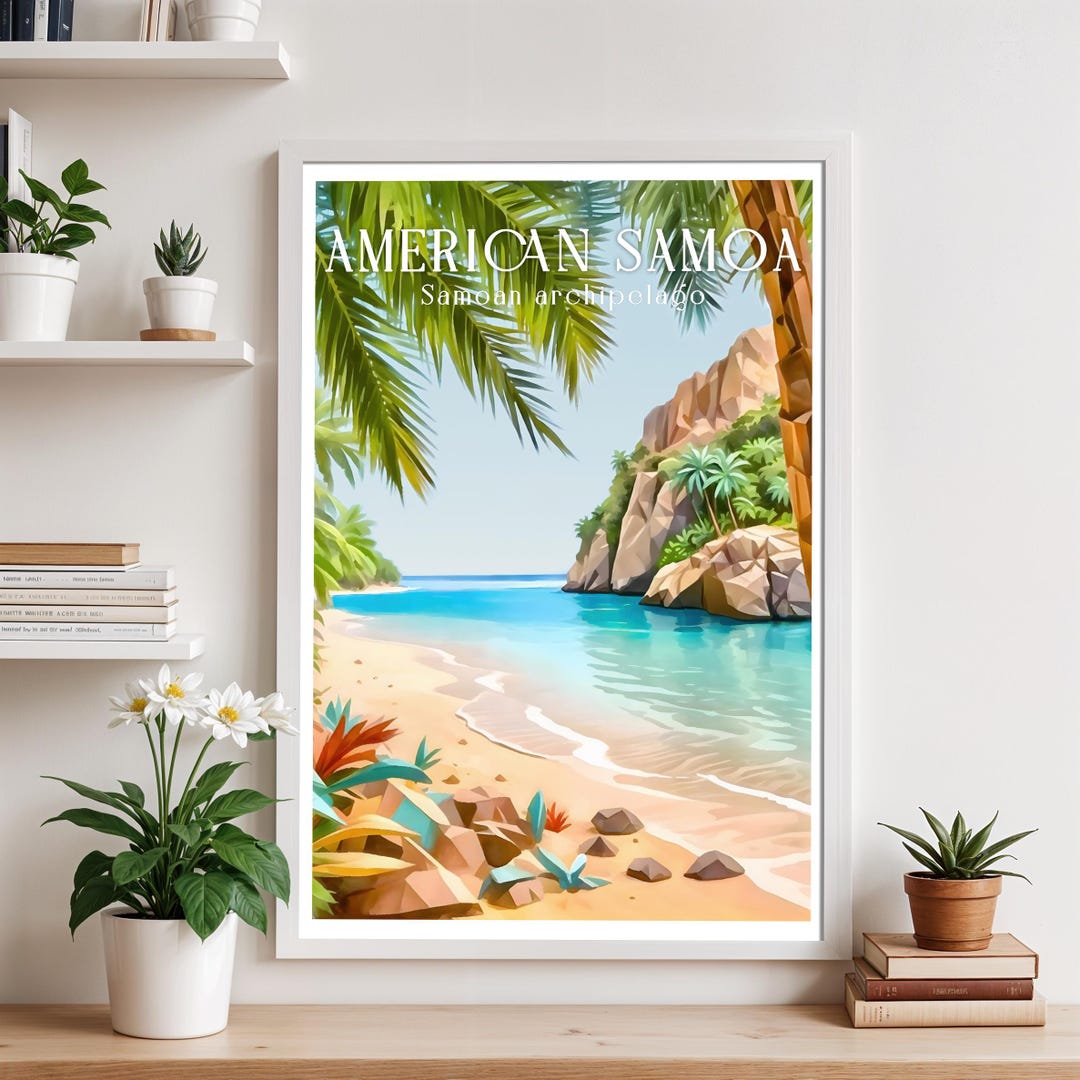 American Samoa Art, Tropical Beach Print, Samoan Archipelago Poster, US ...