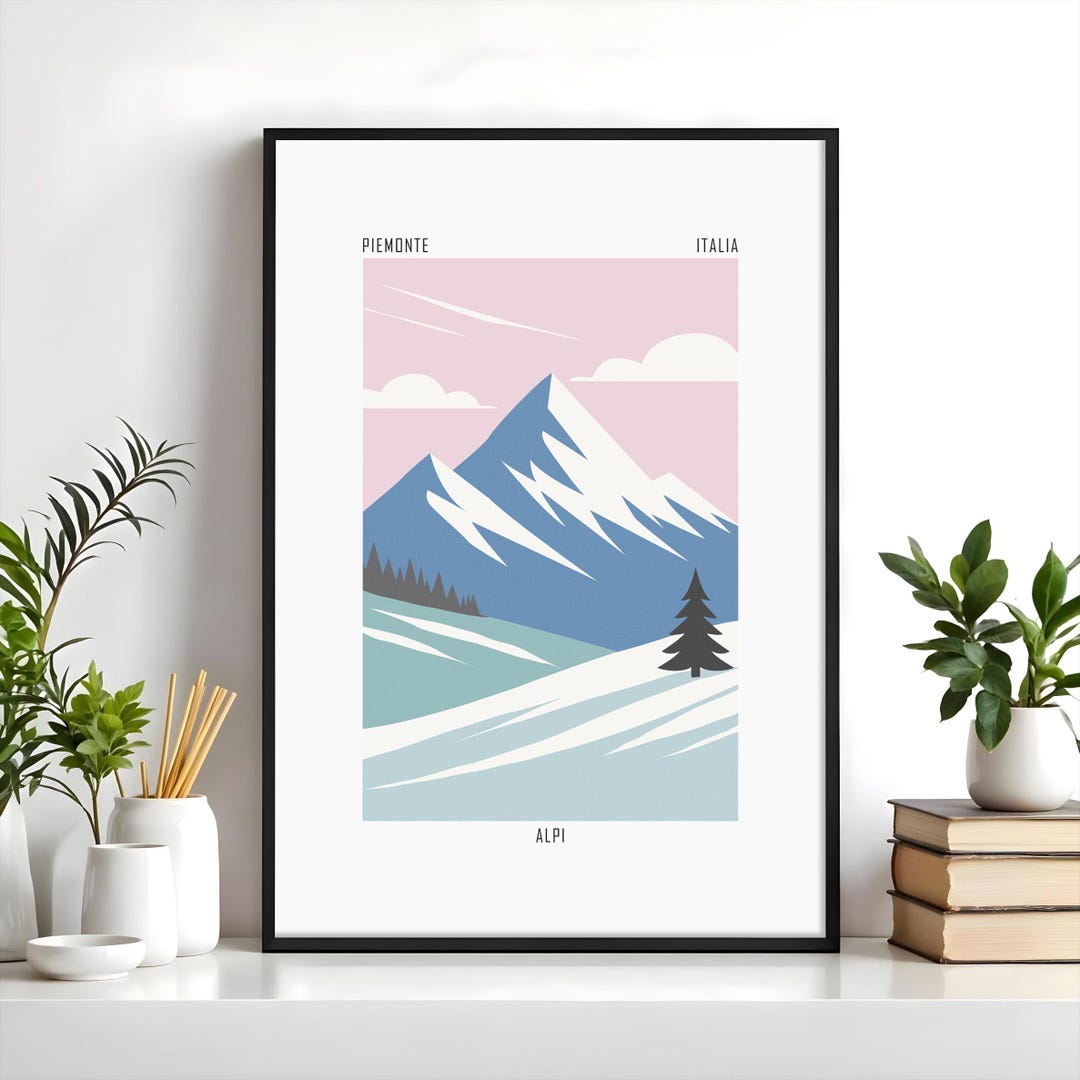 Piedmont Alps Illustration Poster, Italian Mountain Landscape Wall Art ...