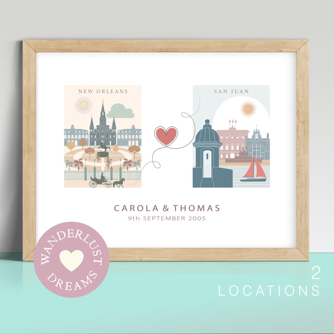 Custom Two Location Print, Anniversary Travel Gift (digital Download ...