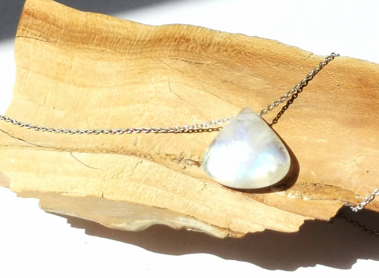 Moonstone Charm on 925 Silver Chain, Floating Rainbow Moonstone Charm ...