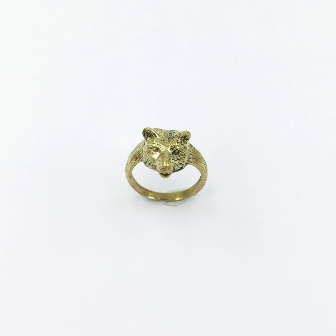 Unisex Bear Head Ring Brass, Small Bear Head Ring, Golden Animal Head ...