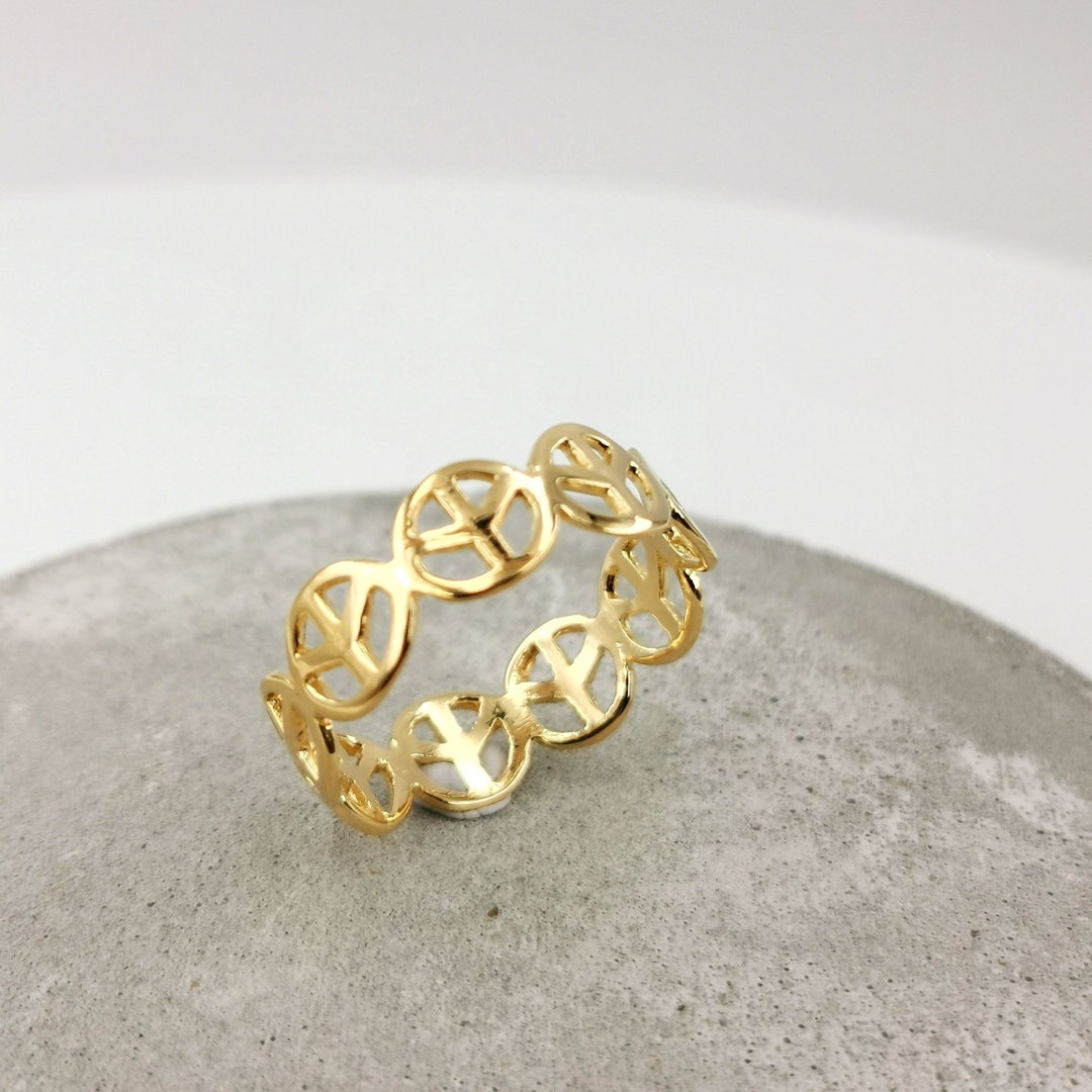 Peace Symbol Ring 18k Gold Plated 925 Silver, Peace Ring - Etsy
